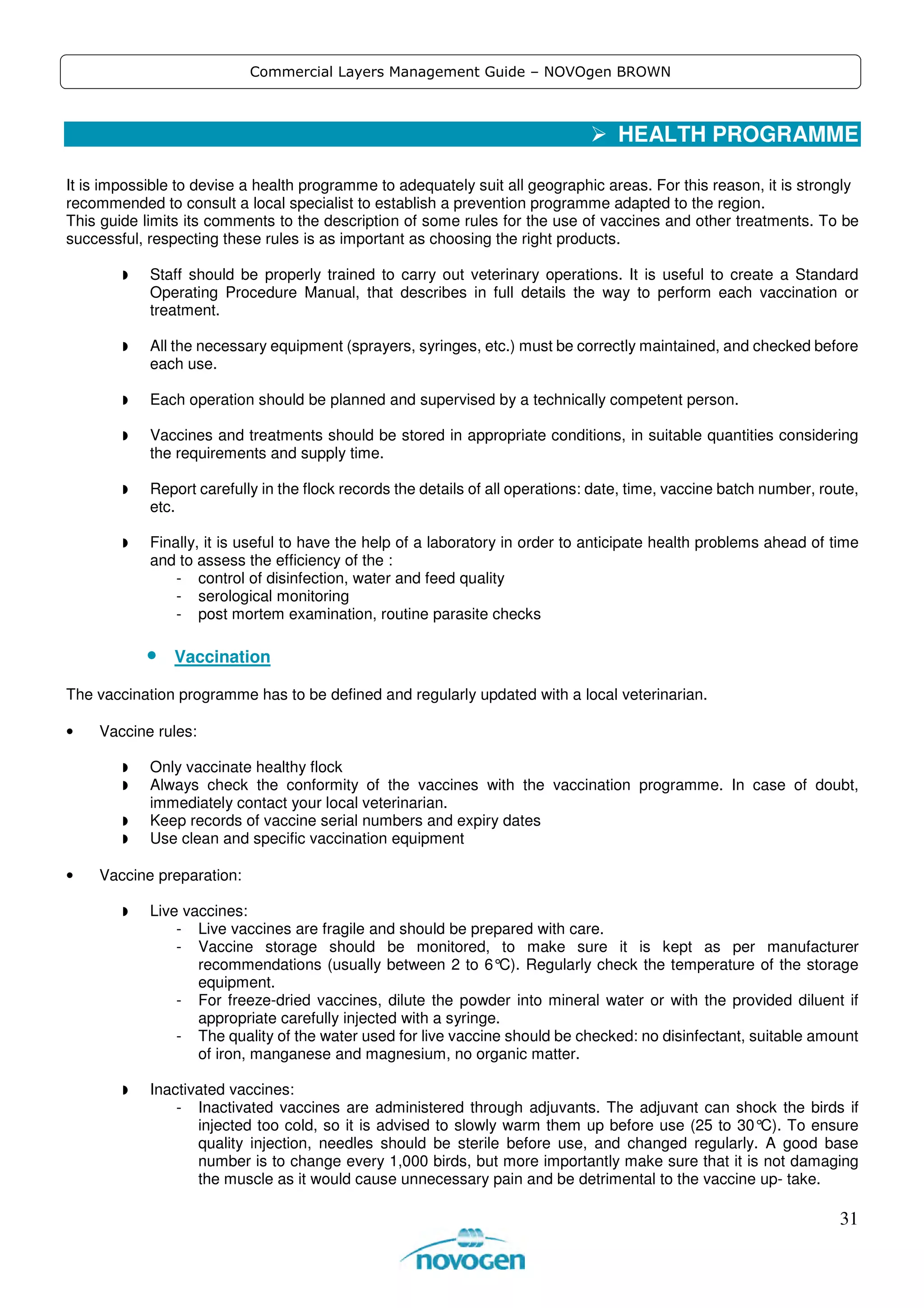 NOVOgen BROWN -- Commercial Layers Management Guide | PDF