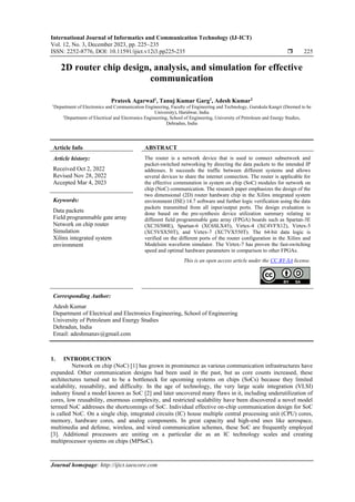2D router chip design, analysis, and simulation for effective ...