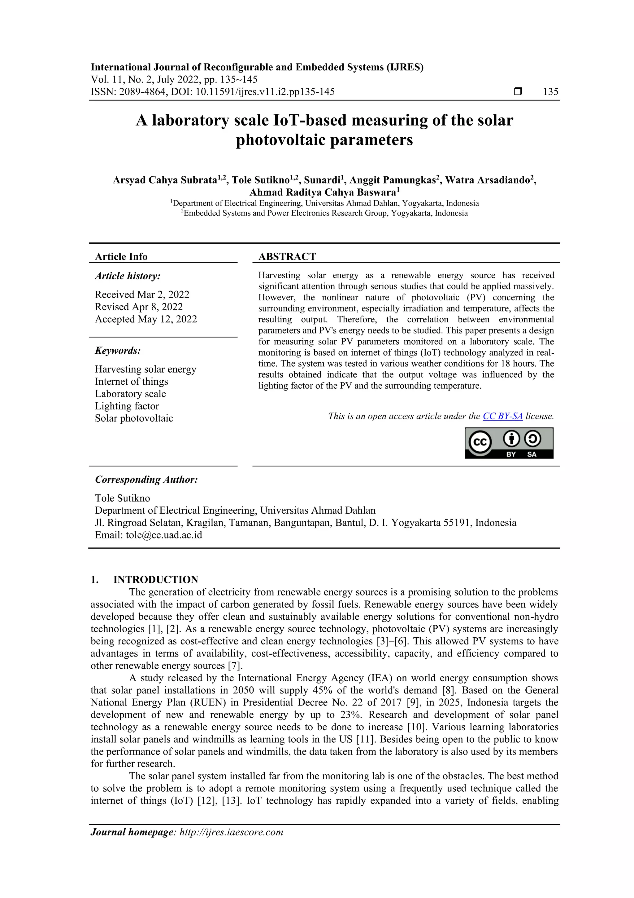 A laboratory scale IoT-based measuring of the solar photovoltaic parameters | PDF | Power and ...