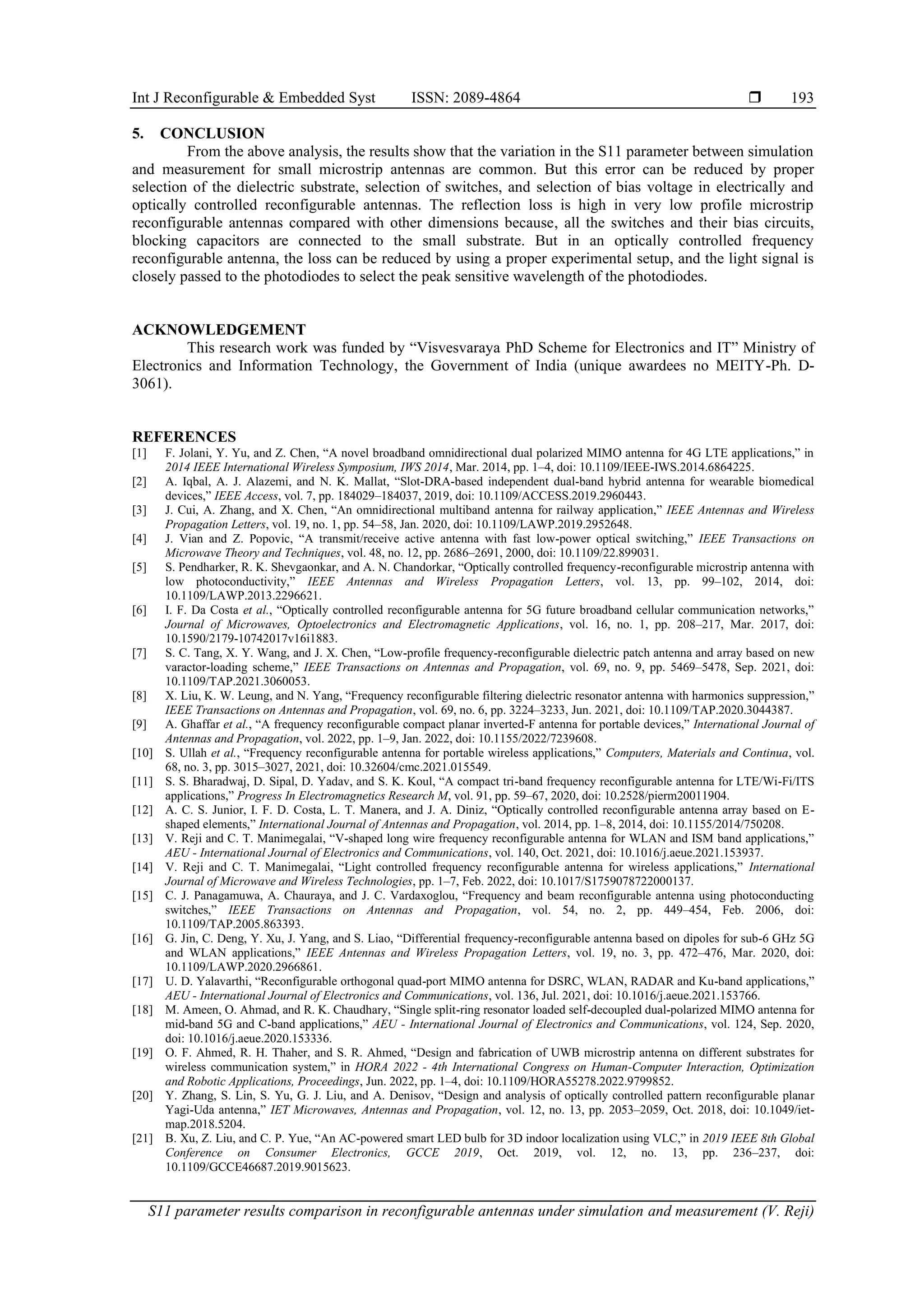 S11 parameter results comparison in reconfigurable antennas under ...