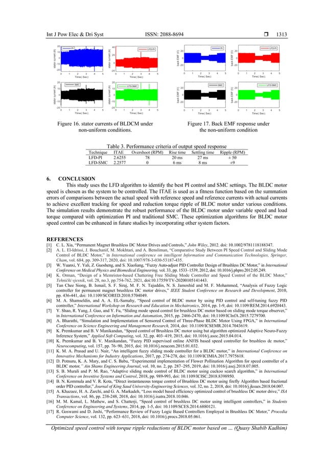 Optimized speed control with torque ripple reductions of BLDC motor based on SMC approach using ...