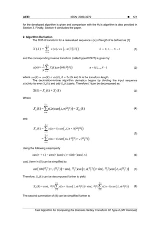 Fast Algorithm for Computing the Discrete Hartley Transform of Type-II | PDF