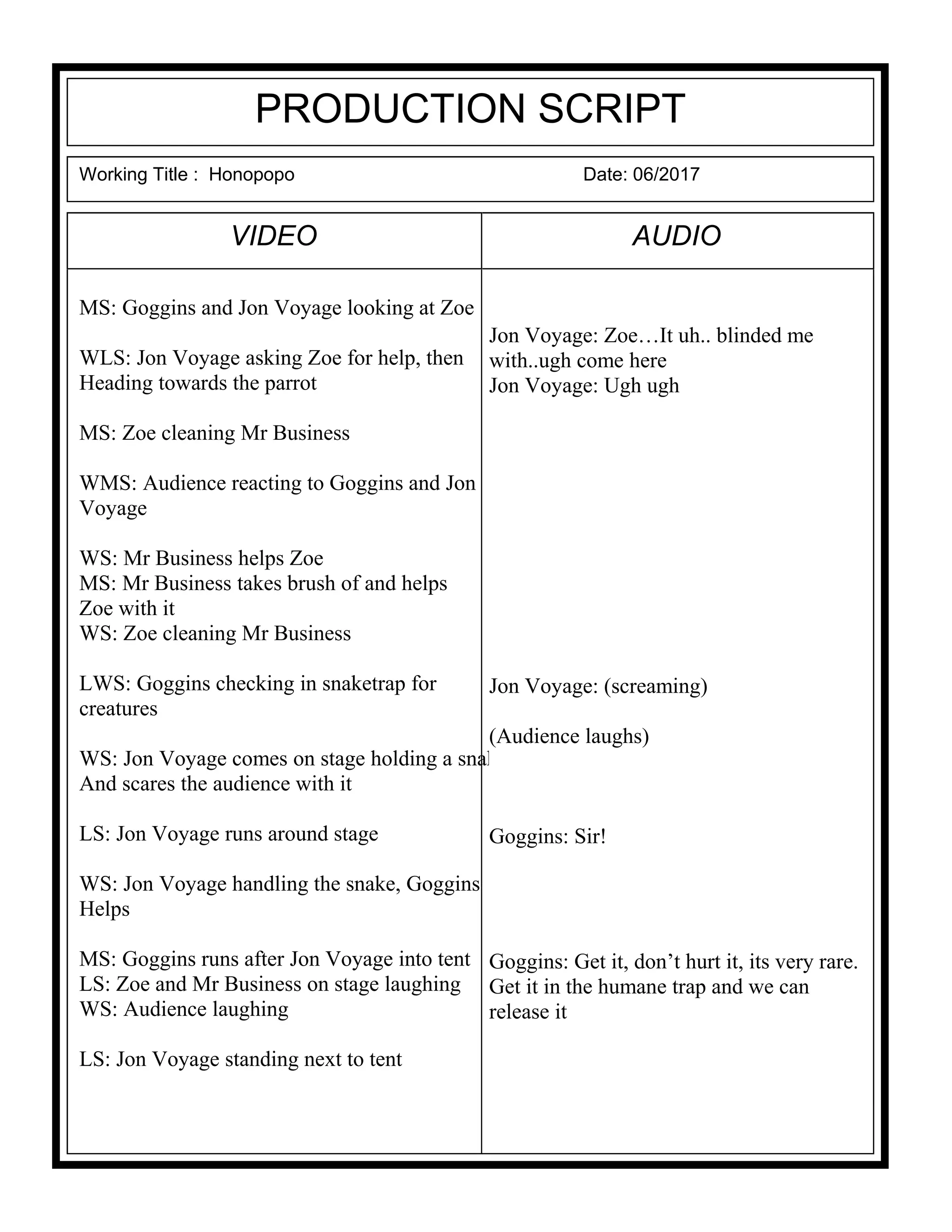 Production script - Honopopo | PDF | Free Download