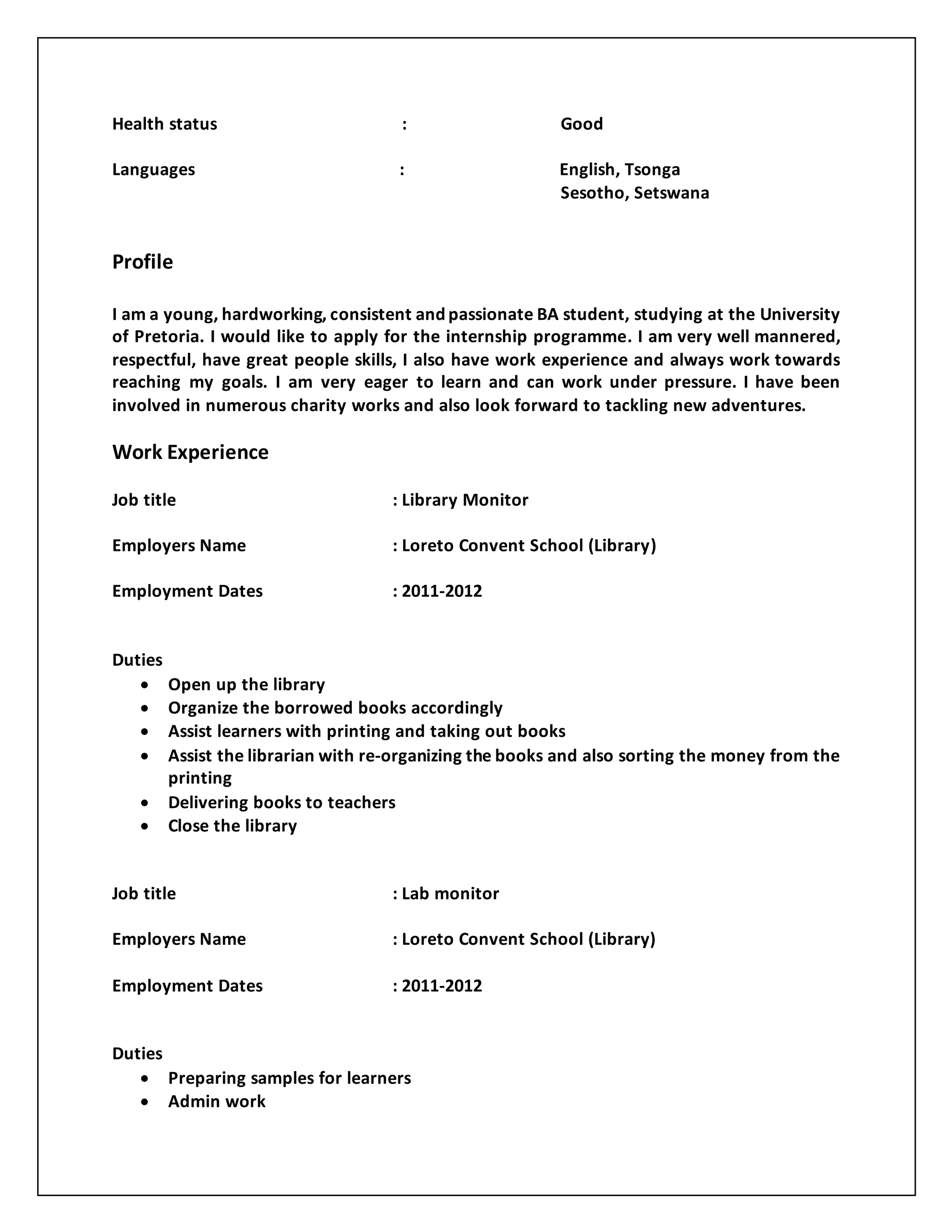 Curriculum Vitae.docx of Thato | DOCX