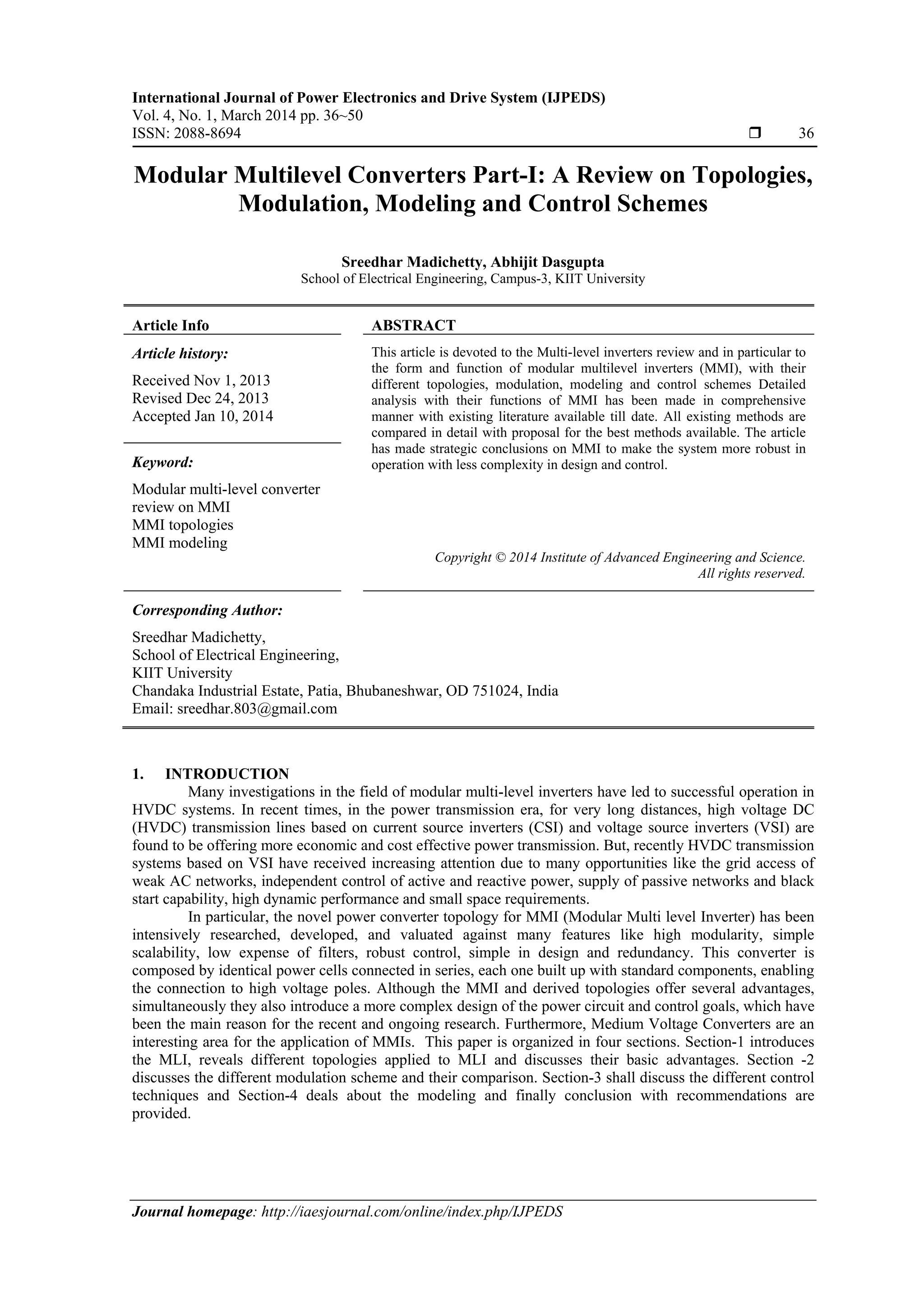 Modular Multilevel Converters Part I A Review On Topologies Modulation Modeling And Control