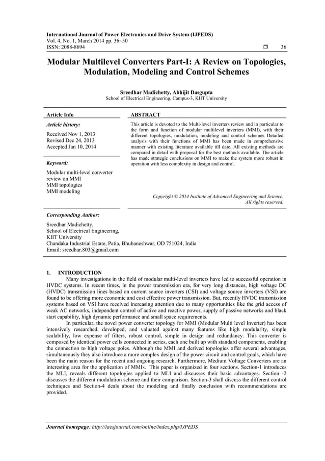 Modular Multilevel Converters Part-I: A Review on Topologies ...
