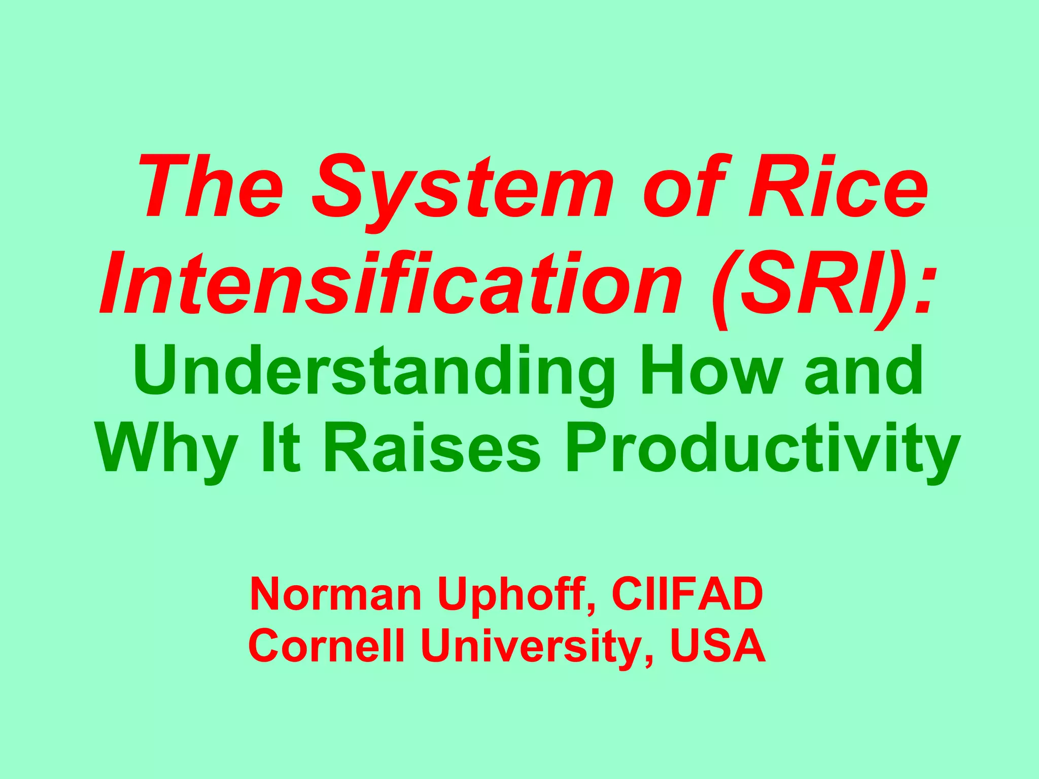 The System of Rice Intensification (SRI): Understanding How and Why It ...