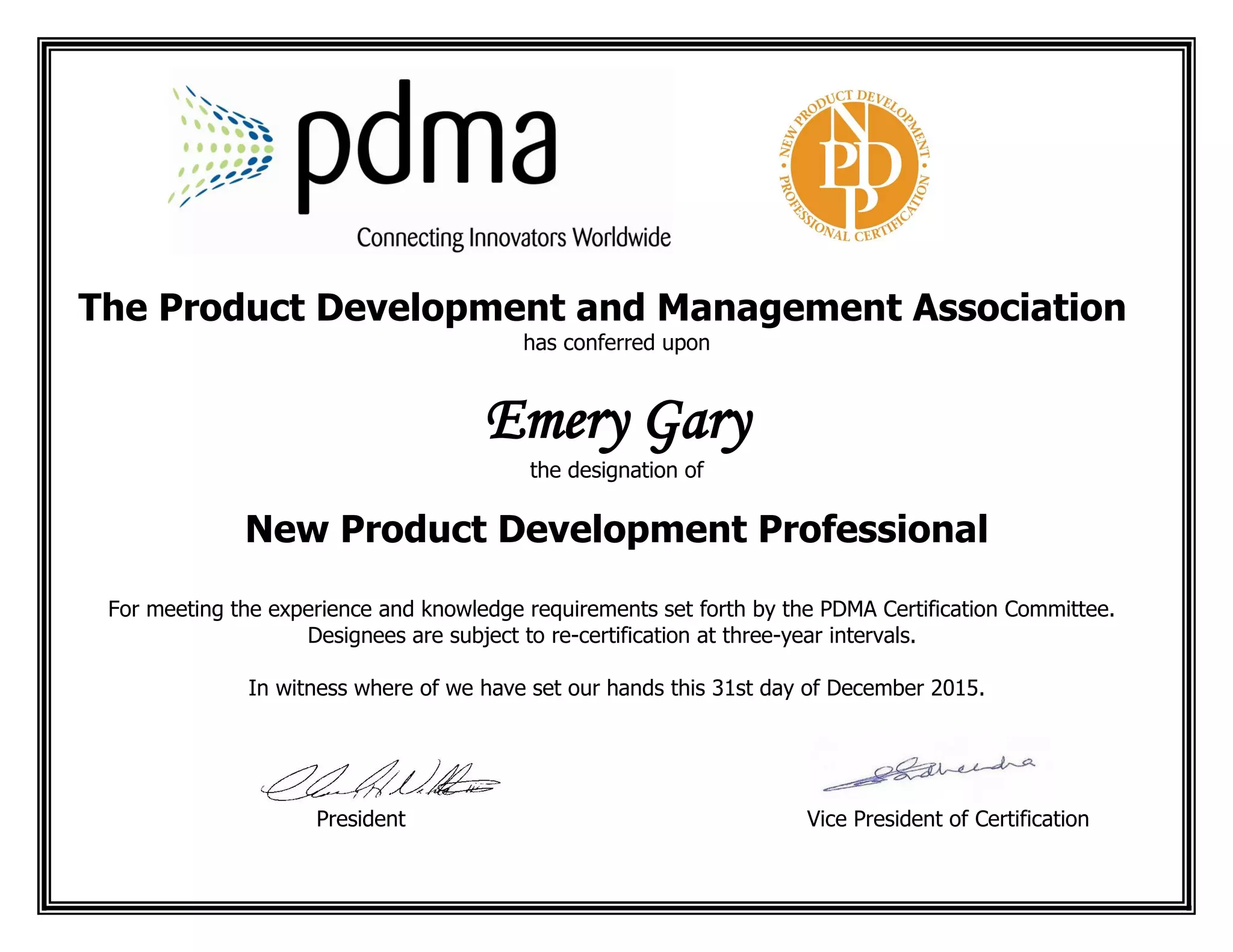 Gary NPDP Certificate | PPT