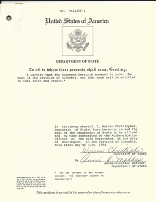 Certificate US Department State | PDF