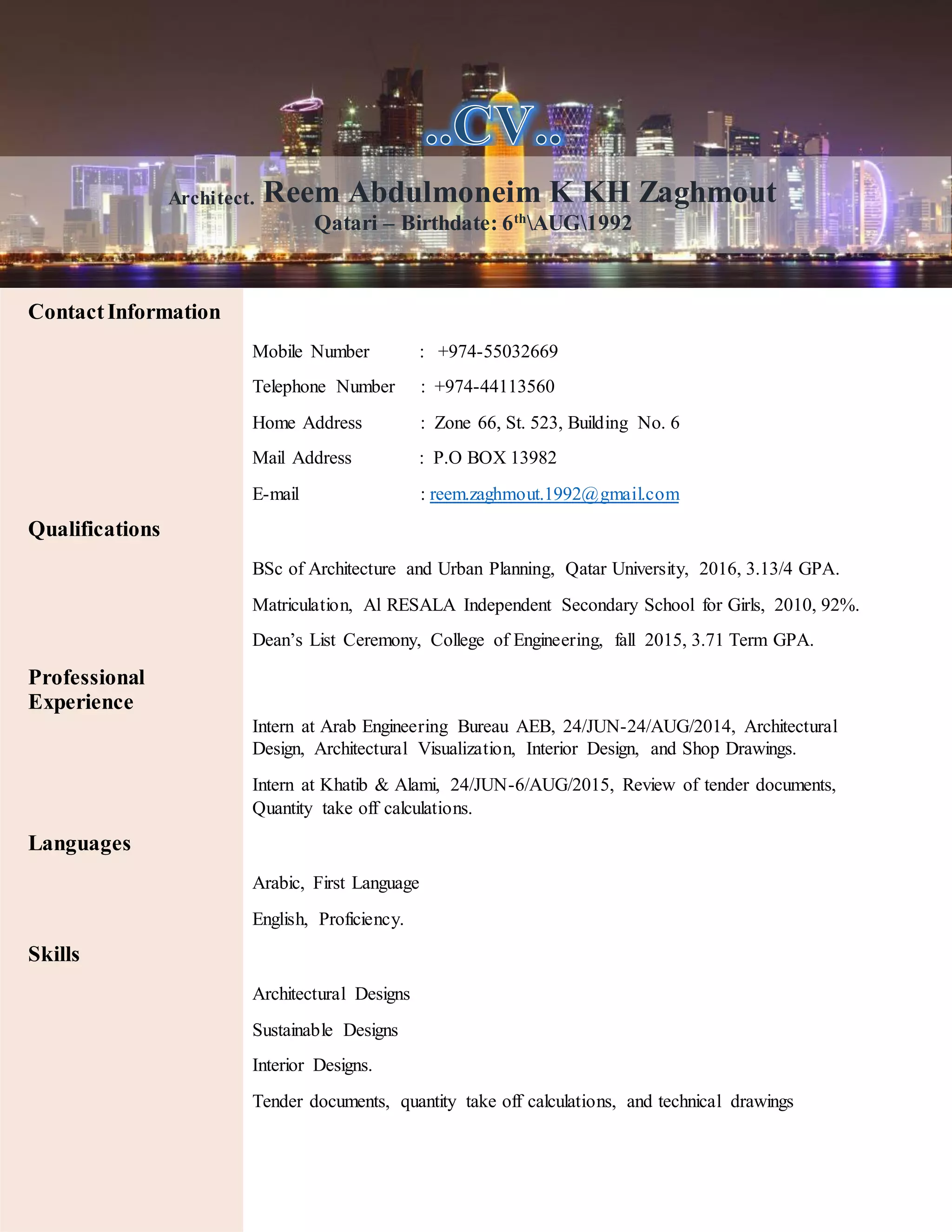 REEM ZAGHMOUT-CV-ENG | PDF | Business | Business and Finance