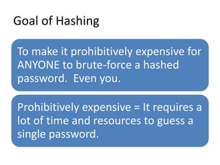 Techniques for password hashing and cracking | PPT