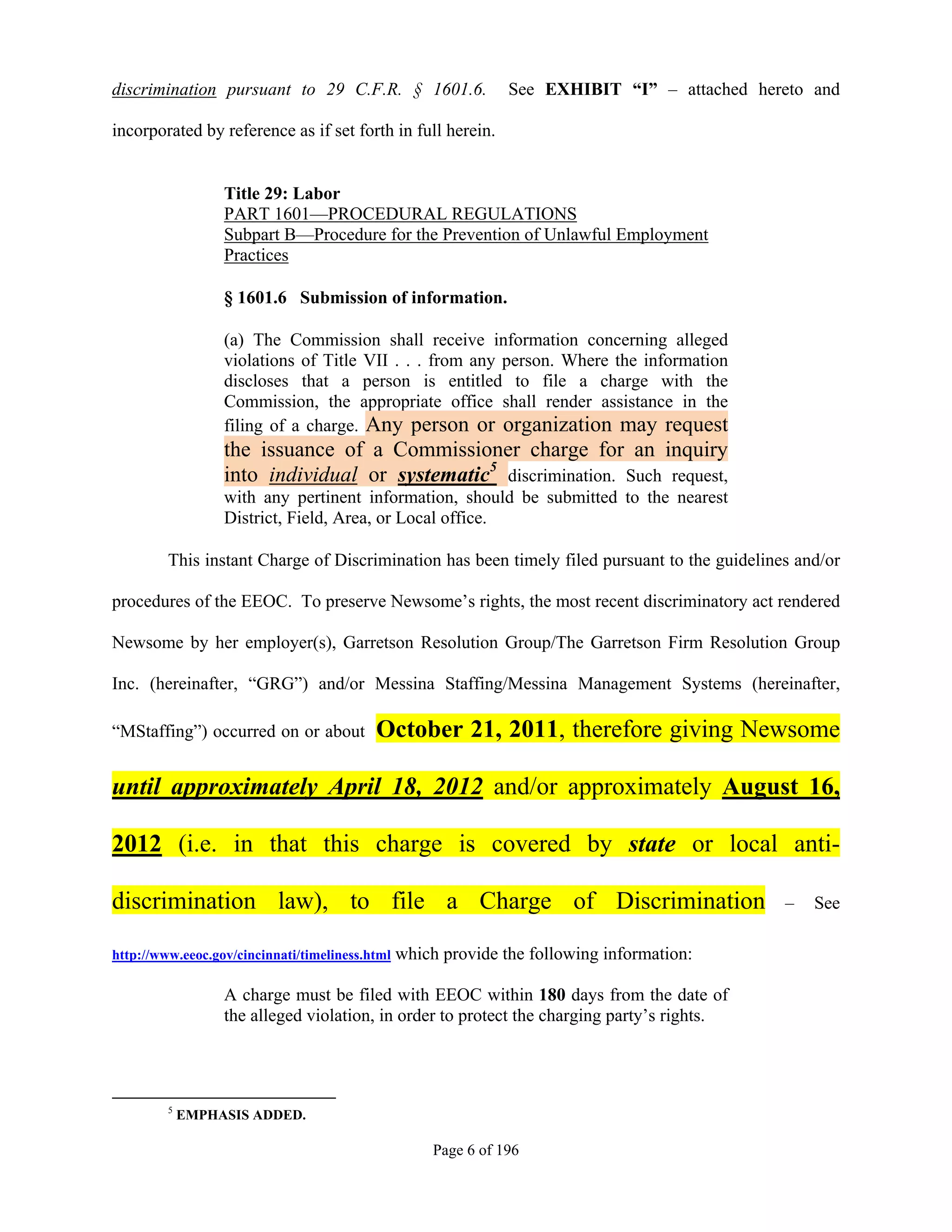 043012 EEOC & OCRC Complaint/Charge (GarretsonResolutionGroup) | PDF | Crime & Harmful Acts to ...