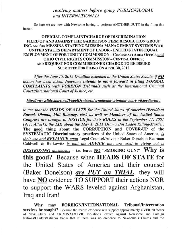 043012 EEOC & OCRC Complaint/Charge (GarretsonResolutionGroup) | PDF | Crime & Harmful Acts to ...