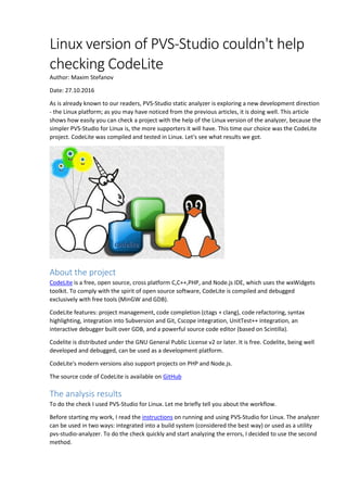 Linux version of PVS-Studio couldn't help checking CodeLite | PDF | Web Development | Internet