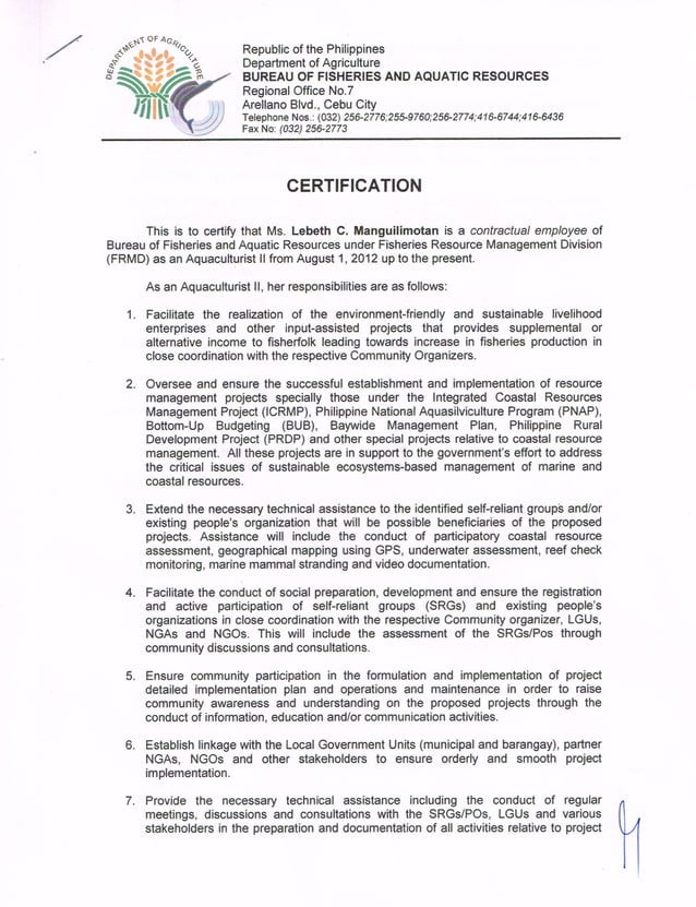 certification from BFAR | PDF
