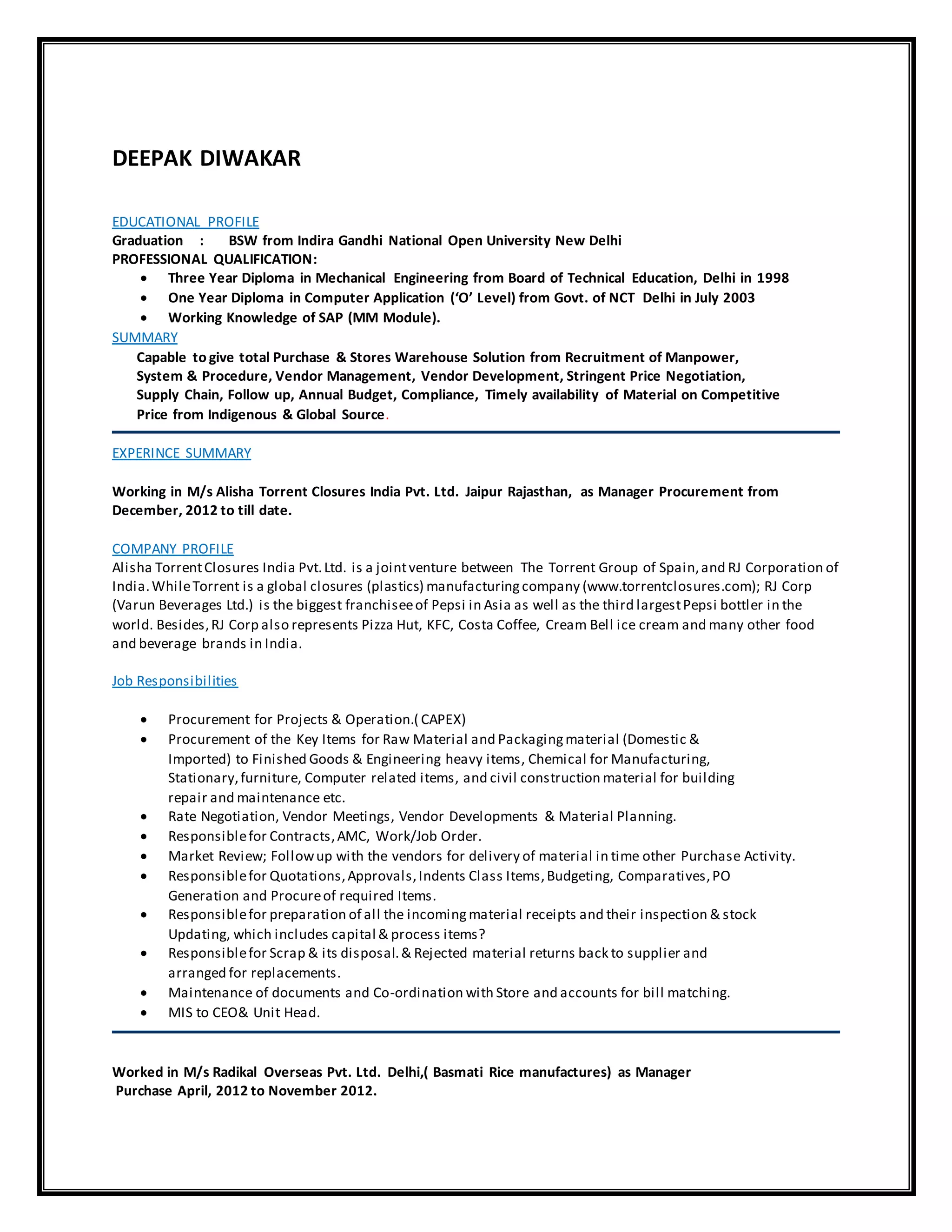 CV-DEEPAK DIWAKAR | PDF