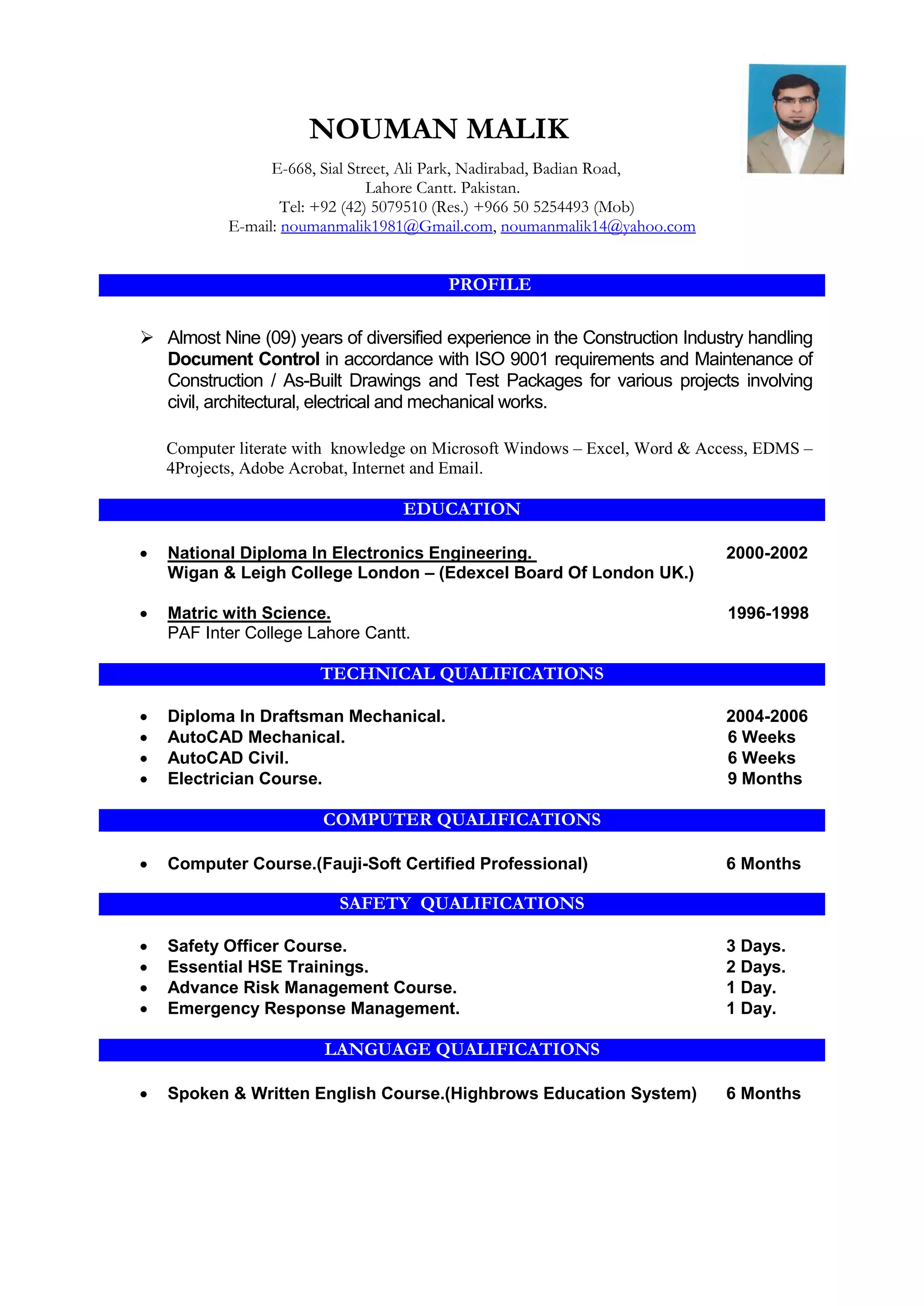 Photograph CV Nouman Malik | PDF | Desktop Publishing | Computer Software and Applications