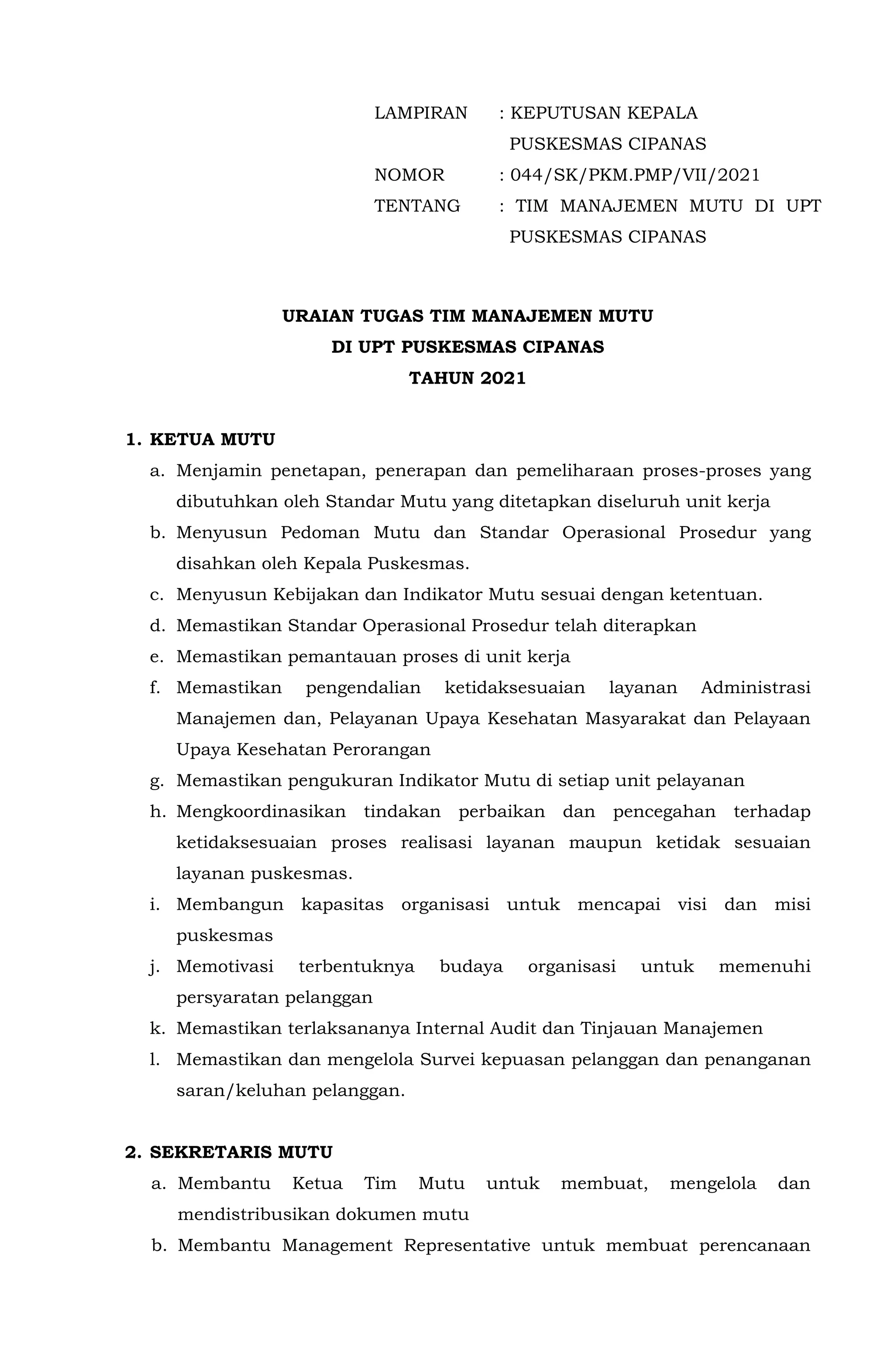 044 SK PENANGGUNGJAWAB MANAJEMEN MUTU DAN URAIAN TUGAS cipanas link.doc