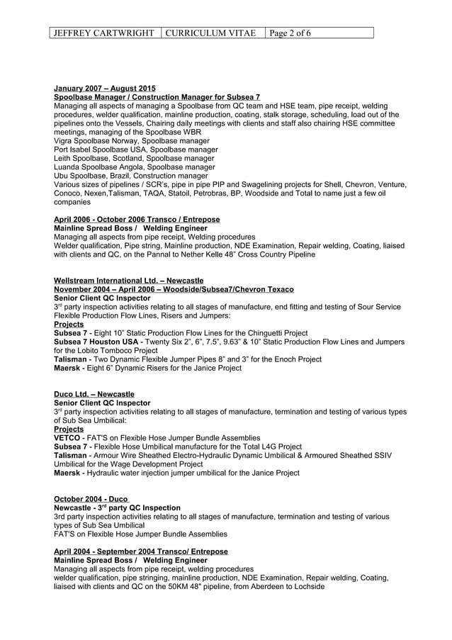 Jeff Cartwright CV May 2016 | PDF