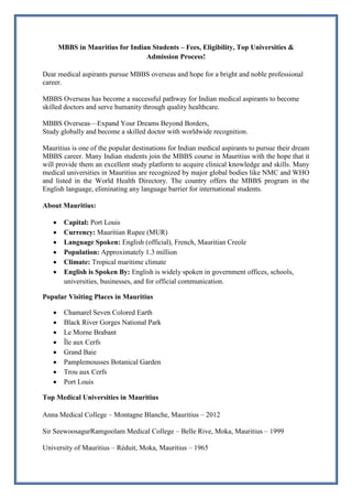 MBBS in Mauritius for Indian Students – Fees, Eligibility, Top ...