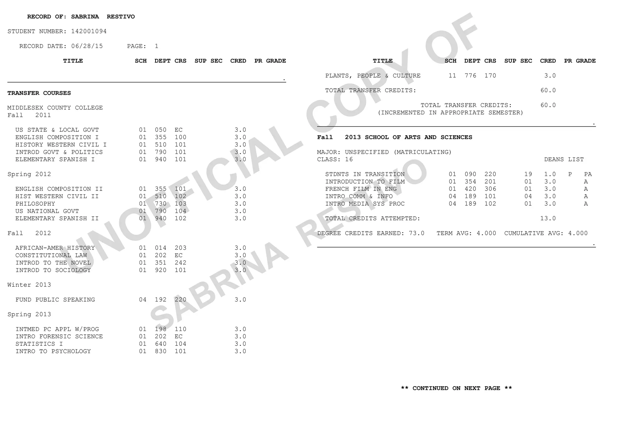 Unofficial Transcripts | PDF