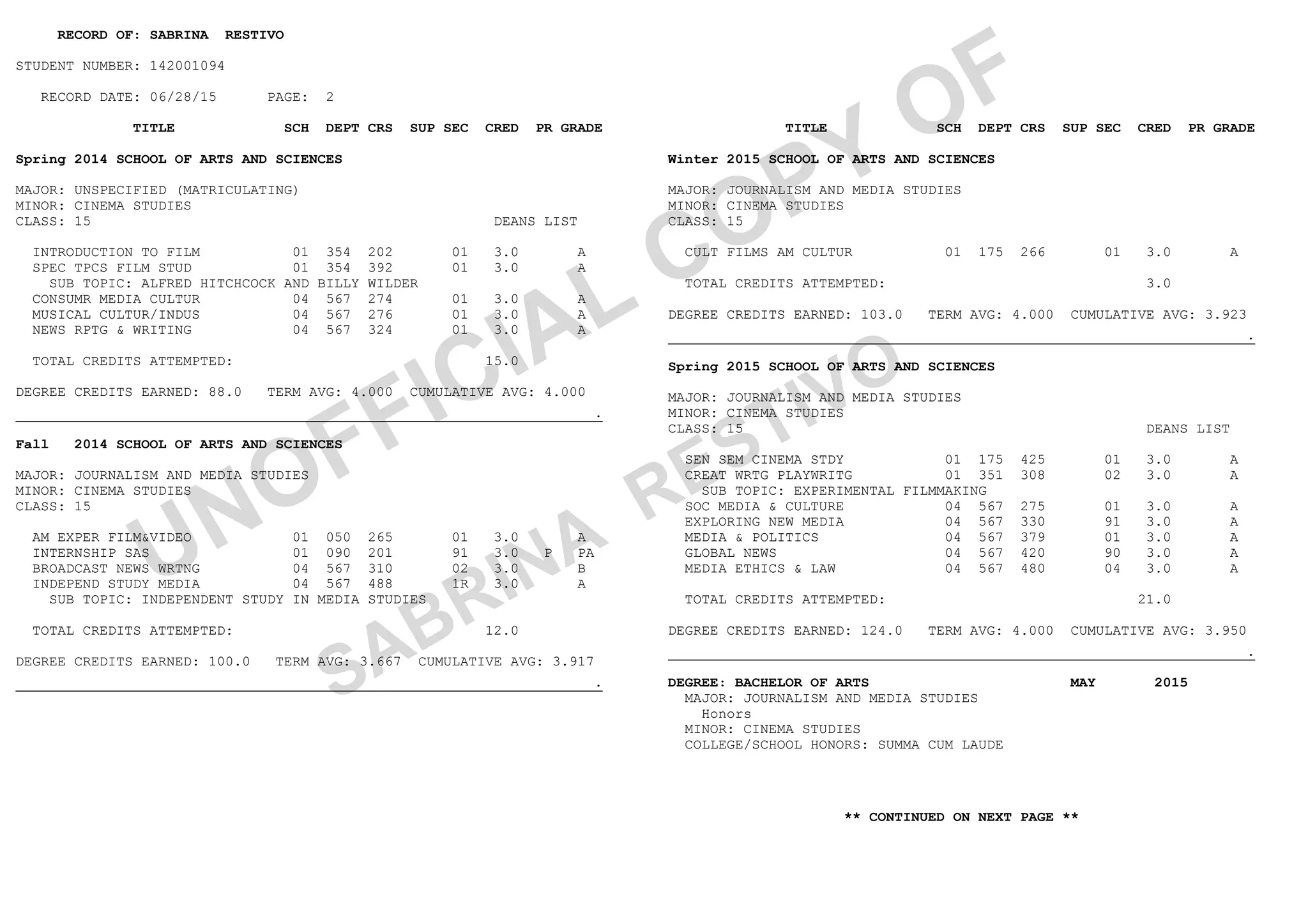 Unofficial Transcripts | PDF | Undergraduate Education | College Education