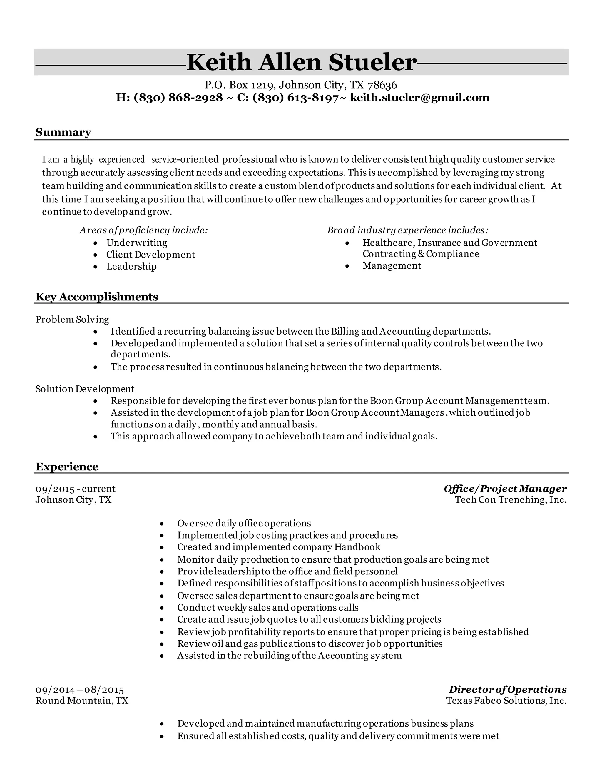 Keith Stueler Resume V4-2016 | PDF