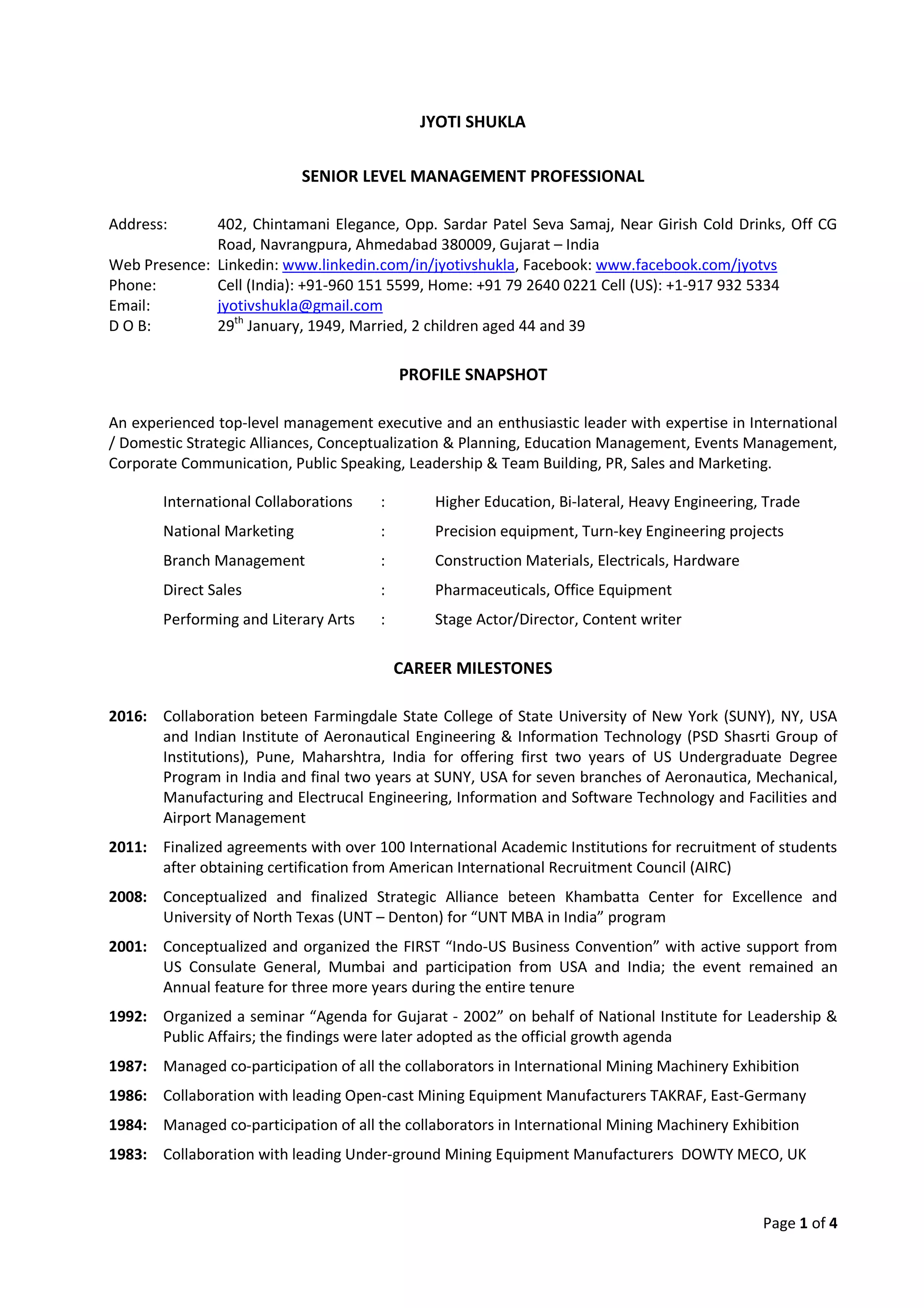 JYOTI SHUKLA CV JUN 2016 | PDF