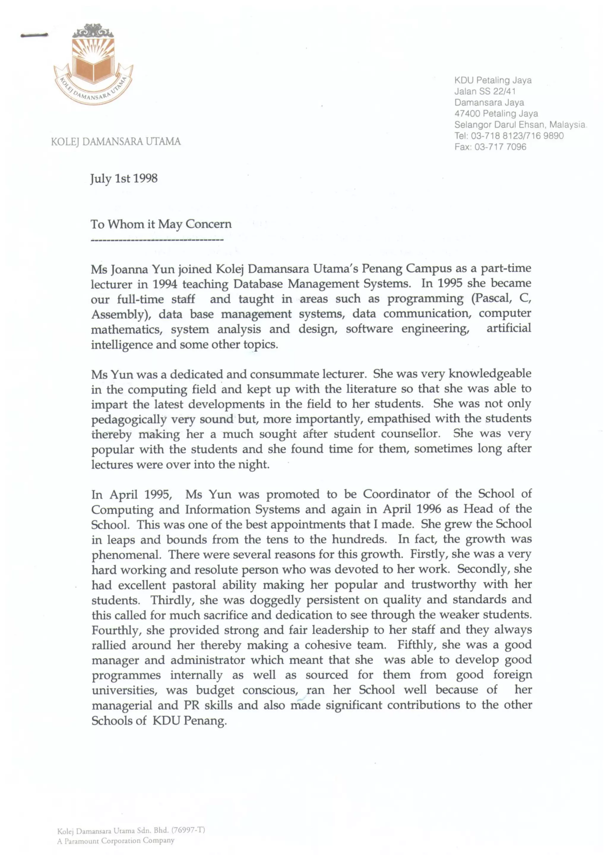 JY recommendation letter fr BCTan Pg1 | PDF