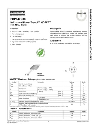 Original Mosfet 047N08 FDP047N08 47N08 75V TO-220 New Fairchild | PDF