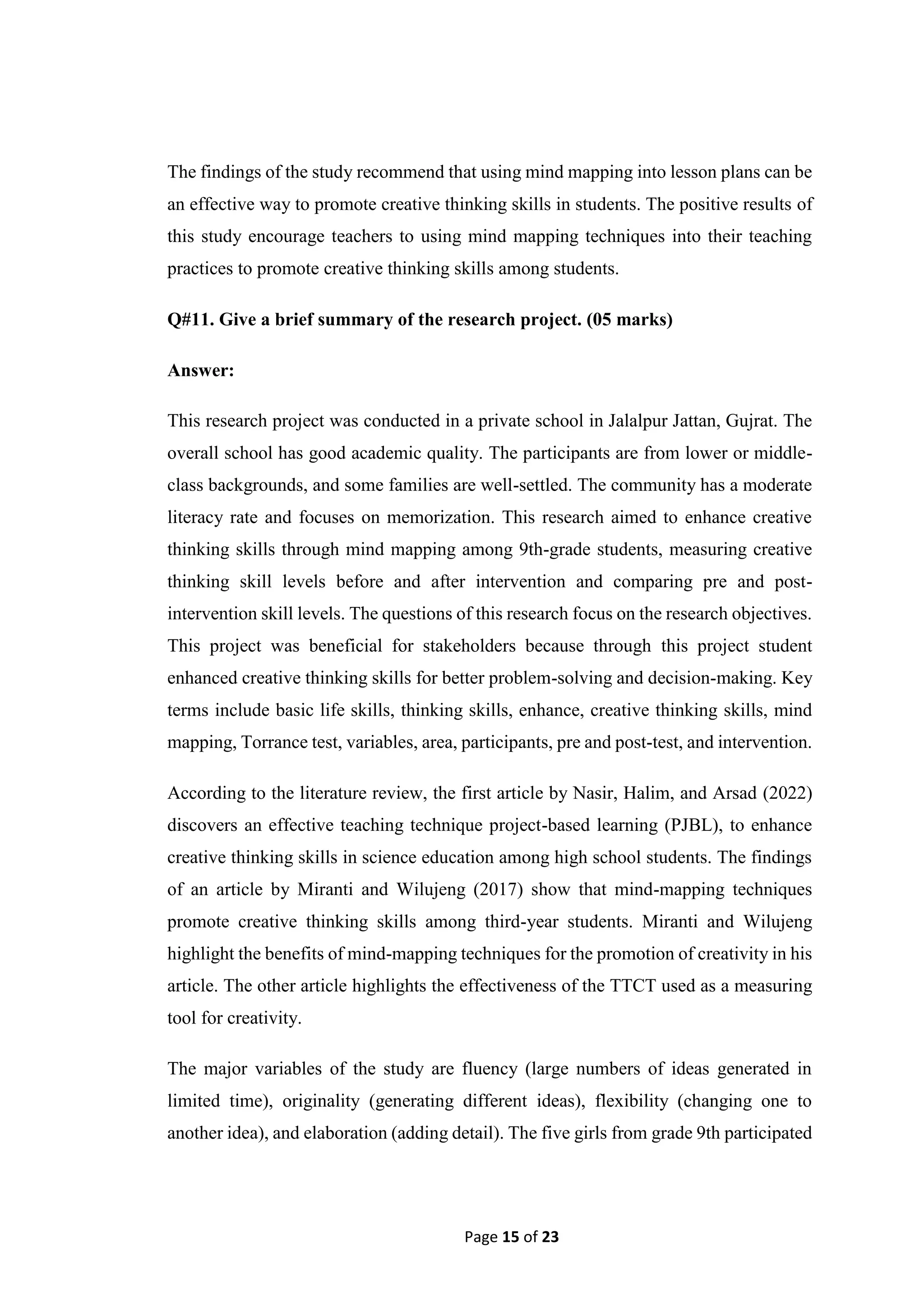 Enhance creative thinking skill thorough mind mapping among grade of ...