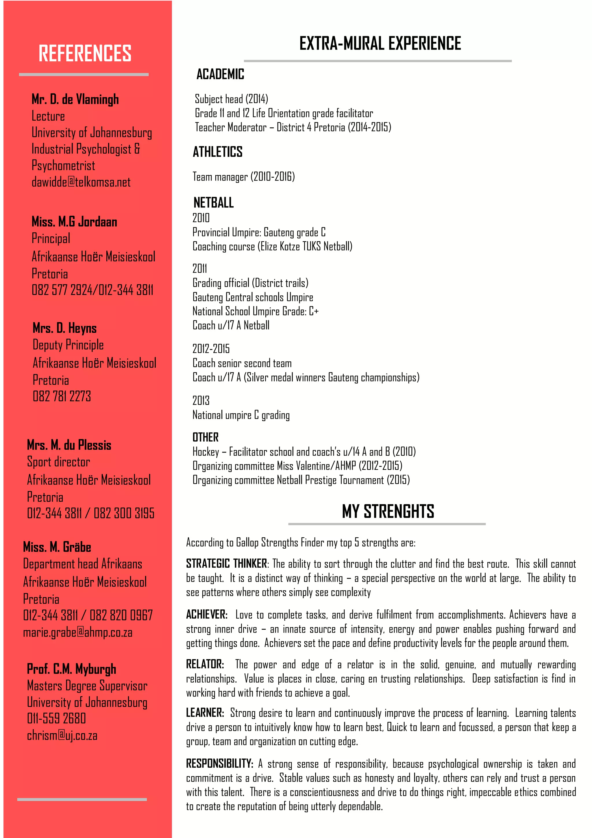 CV Vickie Cronje 2016 Teaching | PDF