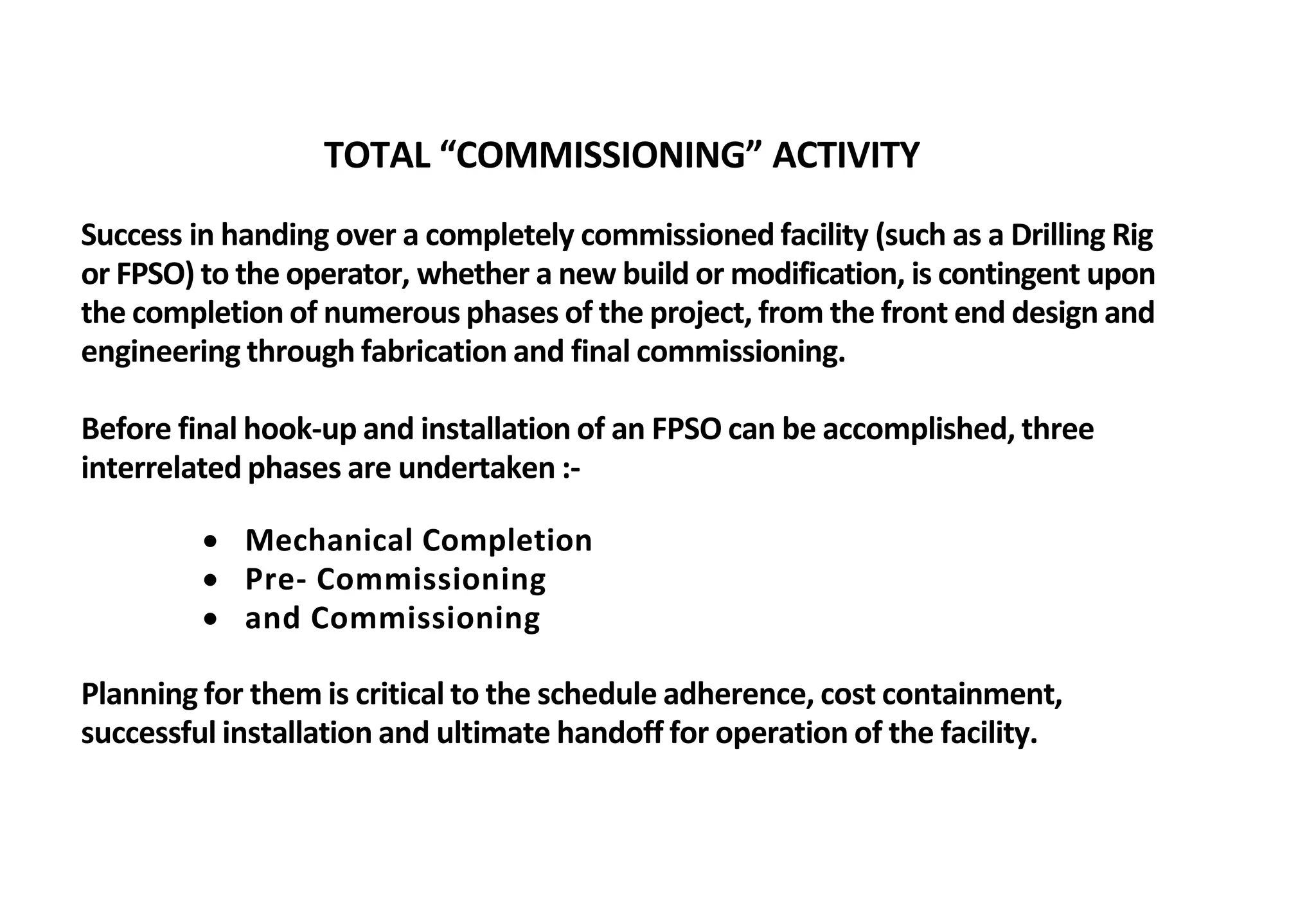 Commissioning of Offshore Installations | PPTX