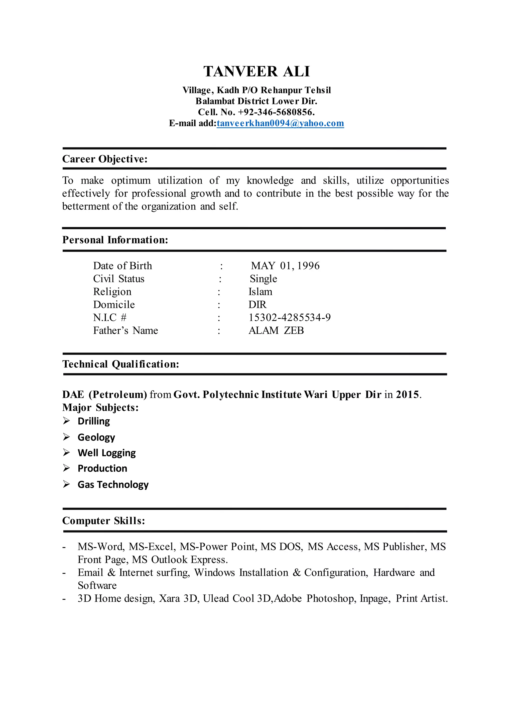 Tanveer khan cv | DOCX