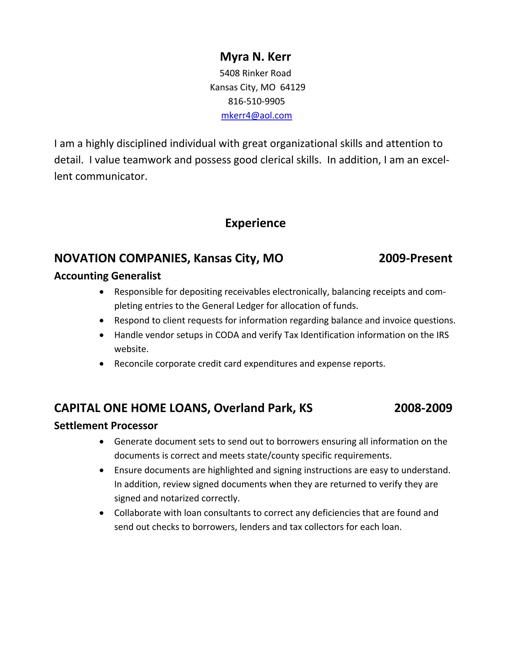 Myra N. Kerr resume | PDF