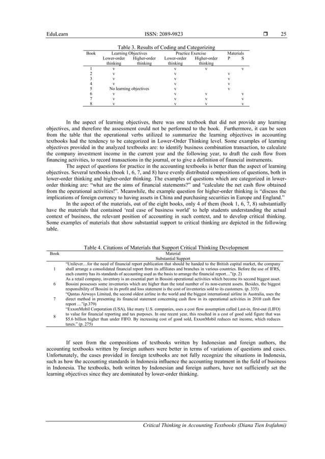 Critical Thinking in Accounting Textbooks | PDF