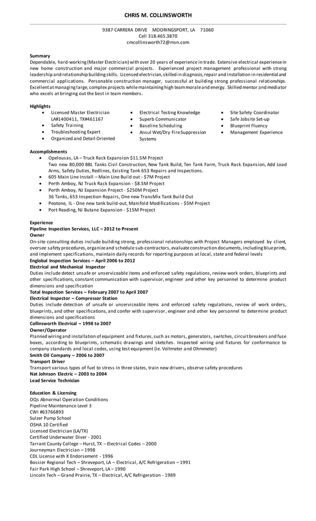 CHRIS COLLINSWORTH Resume | DOCX | Civil Engineering Industry | Industries