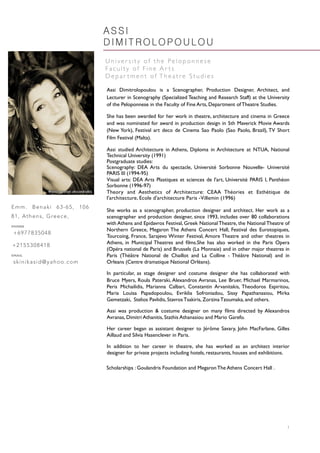 C. Assi Dimitrolopouloul.BIO pdf | PDF | Theater | Fine Art