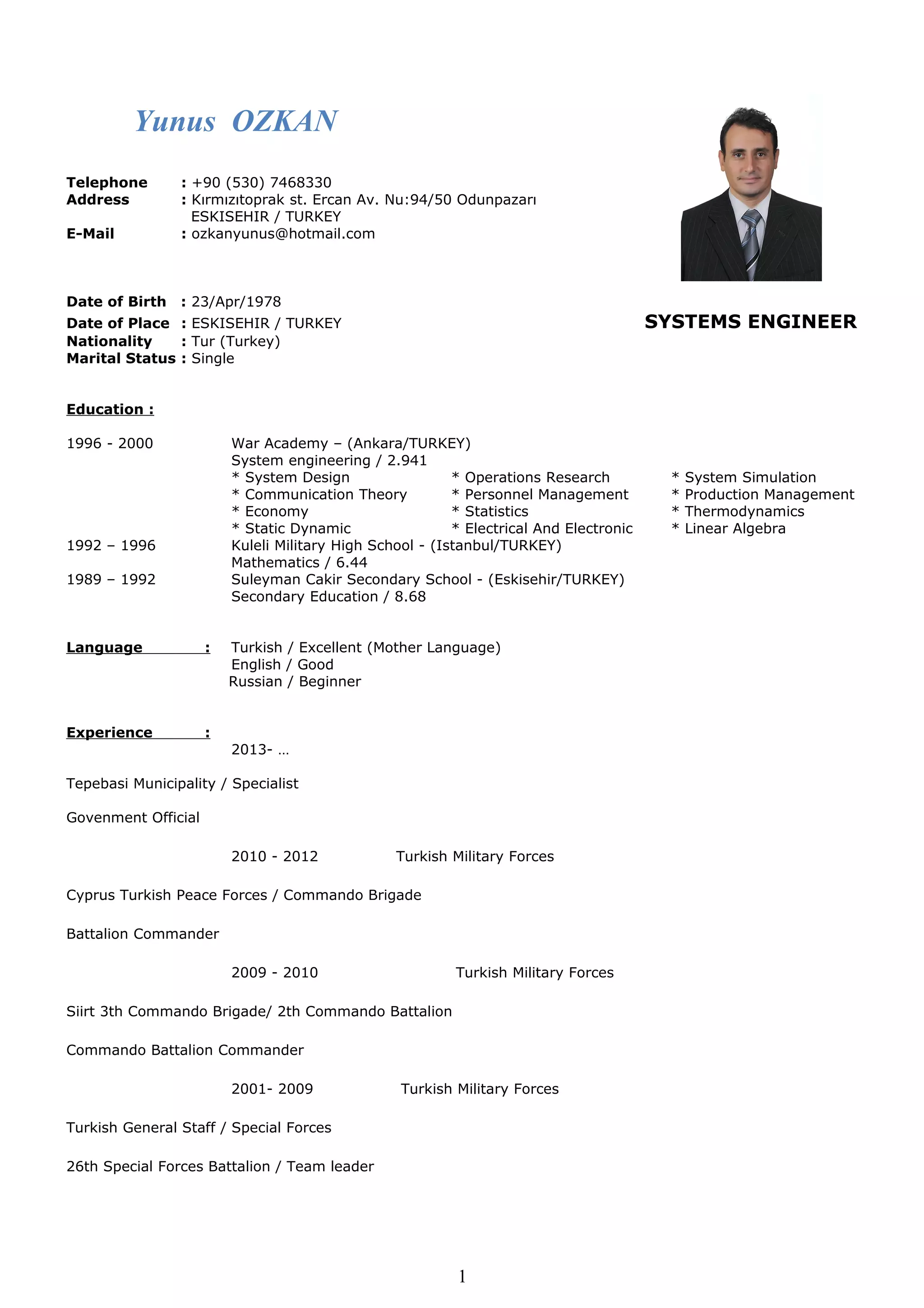 Yunus OZKAN cv (In English) | DOC