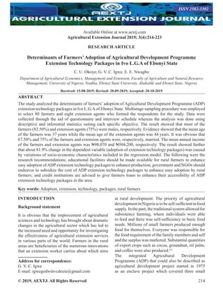 Determinants of Farmers’ Adoption of Agricultural Development Programme ...