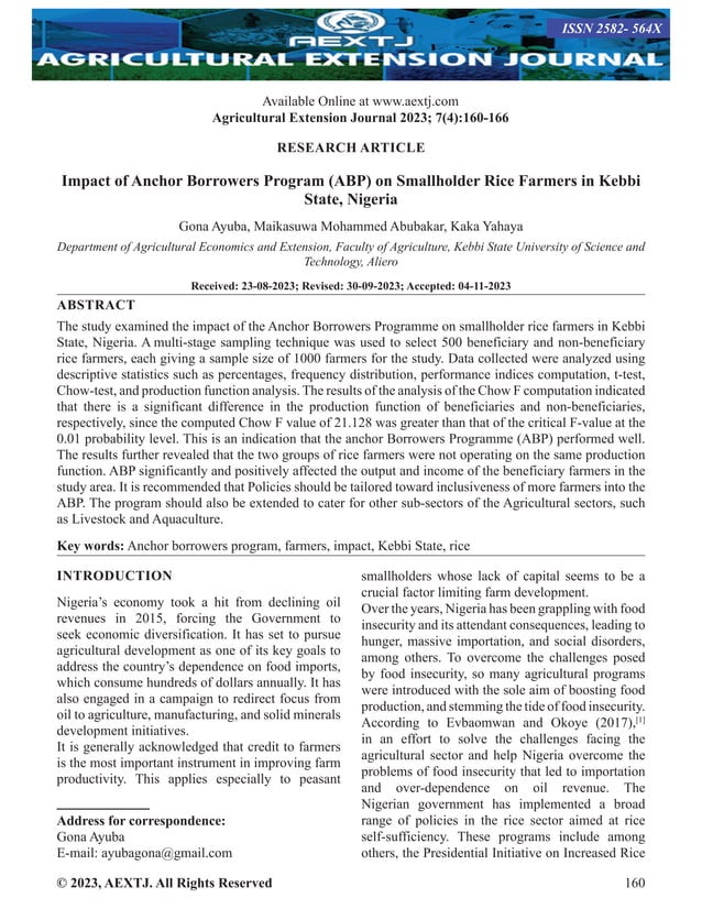 Impact of Anchor Borrowers Program (ABP) on Smallholder Rice Farmers in ...