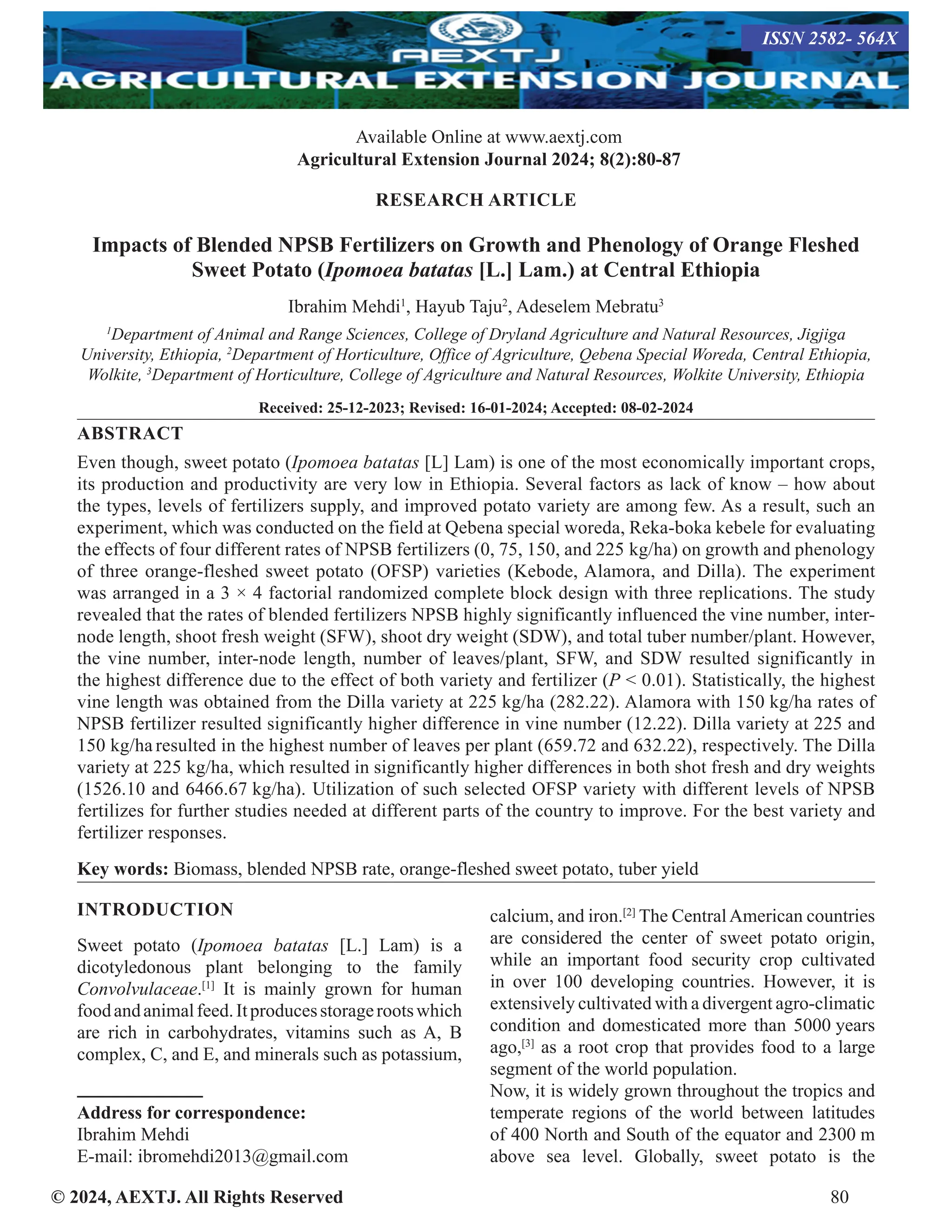 Impacts of Blended NPSB Fertilizers on Growth and Phenology of Orange ...