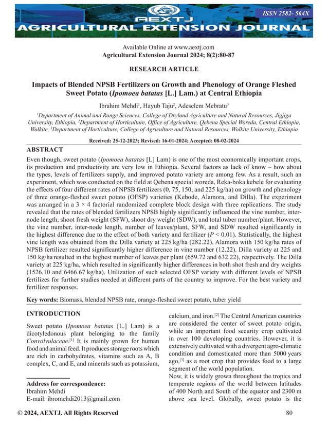 Impacts of Blended NPSB Fertilizers on Growth and Phenology of Orange Fleshed Sweet Potato ...