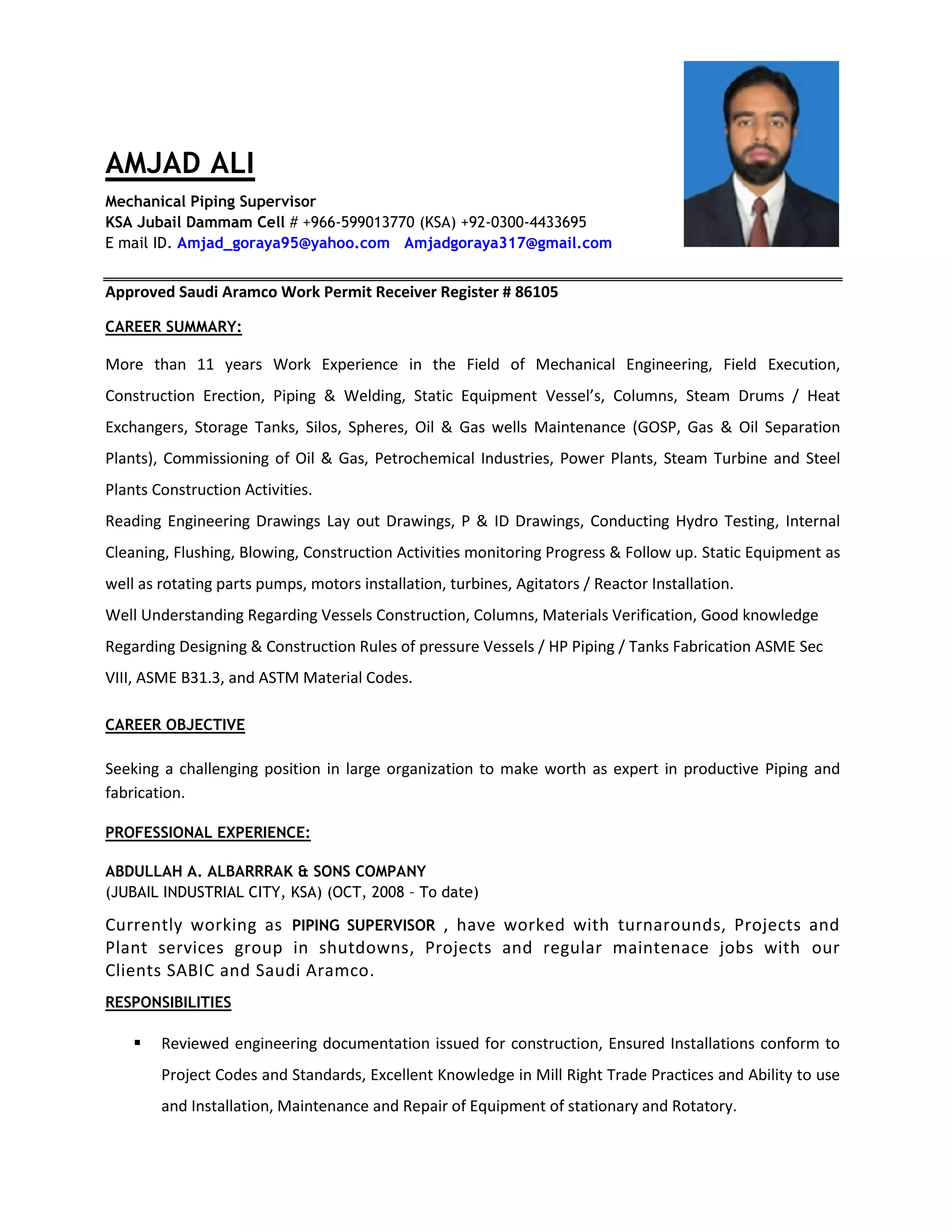 Amjad CV Pipeing sup 2016 | PDF