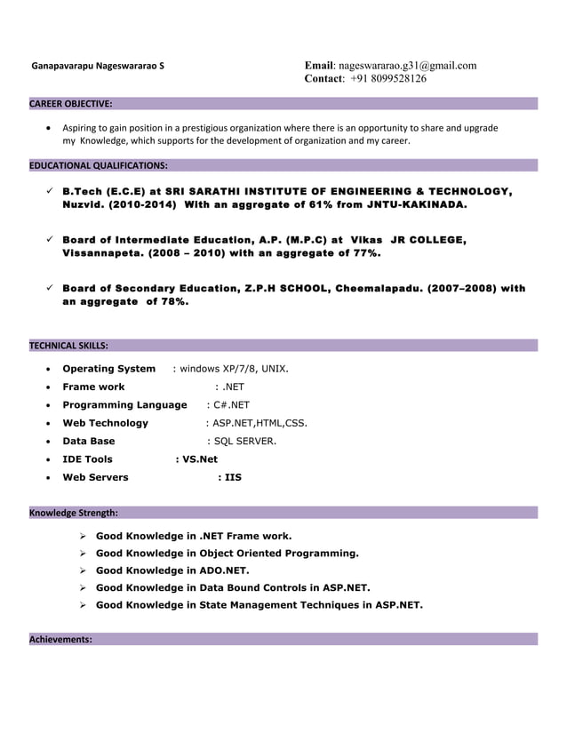 Nageswararao New Resume | DOC | Computing | Technology & Computing