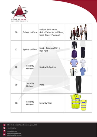 Uniforms PRODUCT LIST | PDF