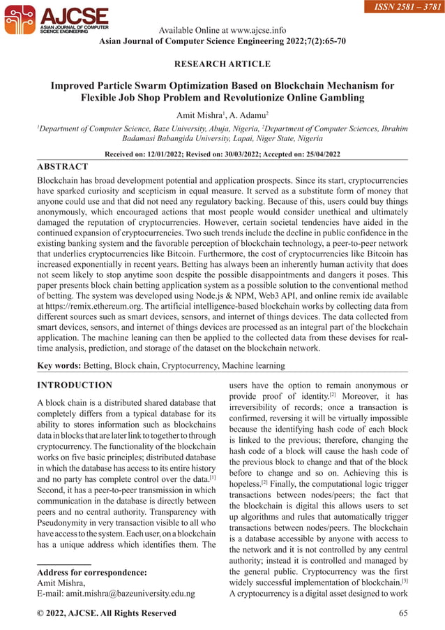 Improved Particle Swarm Optimization Based on Blockchain Mechanism for Flexible Job Shop Problem ...