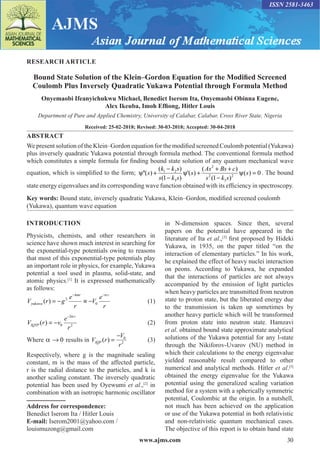 Bound State Solution of the Klein–Gordon Equation for the Modified Screened Coulomb Plus ...