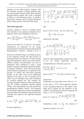Bound State Solution of the Klein–Gordon Equation for the Modified Screened Coulomb Plus ...