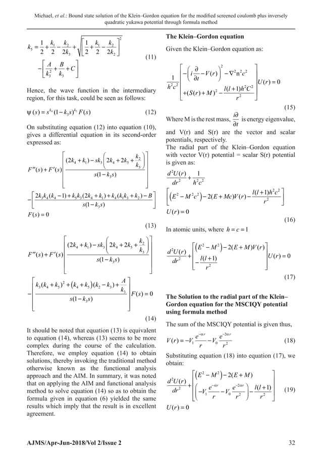 Bound State Solution of the Klein–Gordon Equation for the Modified ...